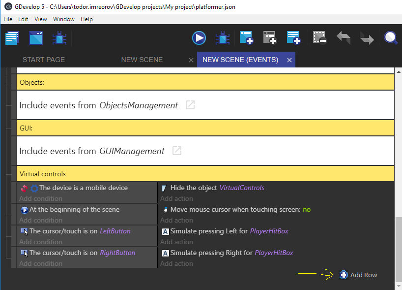 Add new Event row commands are hard to discover · Issue #666 · 4ian/GDevelop · GitHub