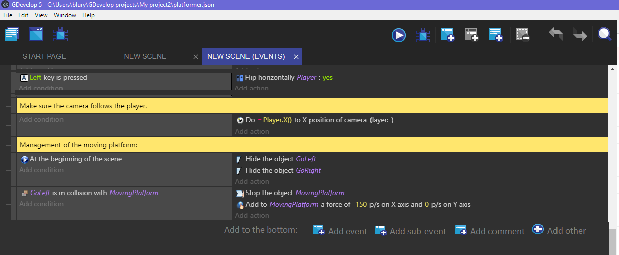 Add new Event row commands are hard to discover · Issue #666 · 4ian/GDevelop · GitHub