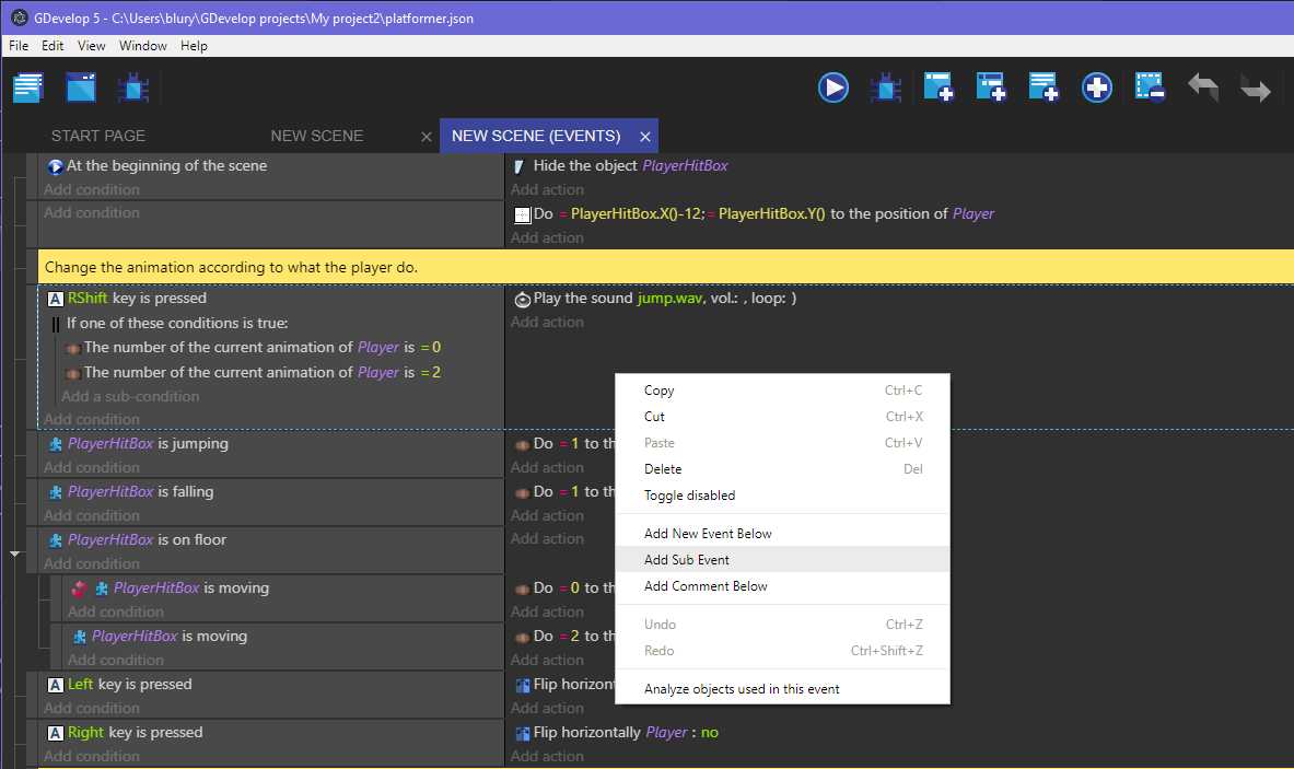 Add new Event row commands are hard to discover · Issue #666 · 4ian/GDevelop · GitHub