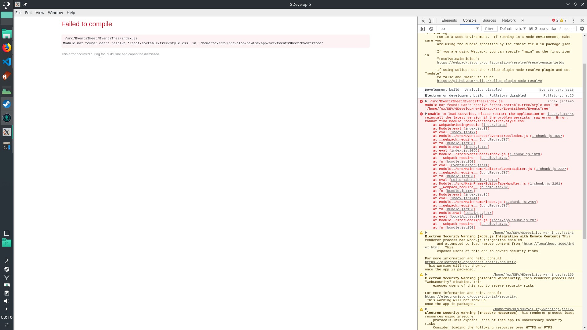 "Failed to compile" when launching GDevelop on Linux · Issue #1141 · 4ian/GDevelop · GitHub