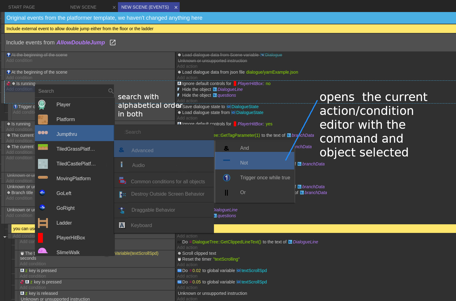 Suggestions to improve the action/condition selector · Issue #1153 · 4ian/GDevelop · GitHub