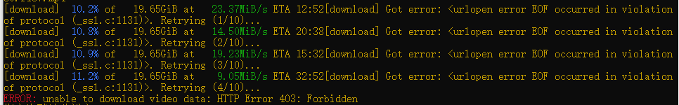 Possible download failure due to large video file size, requesting ...
