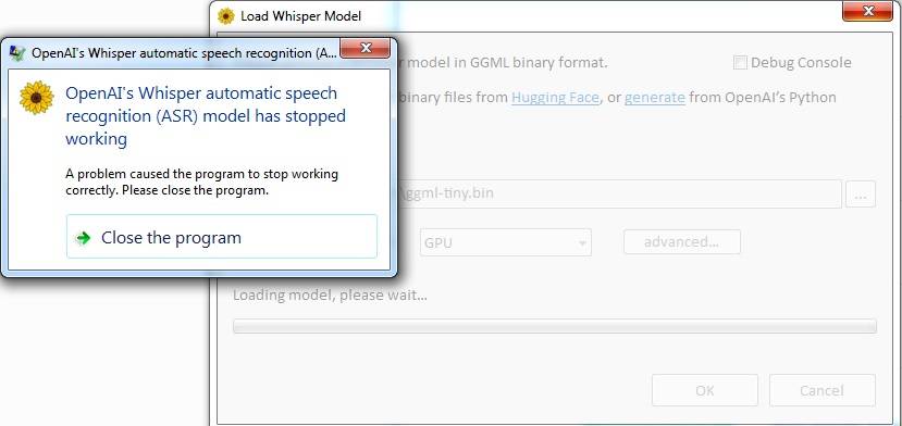 GUI becomes unresponsive when loading a model · Issue #151 · Const-me/Whisper · GitHub
