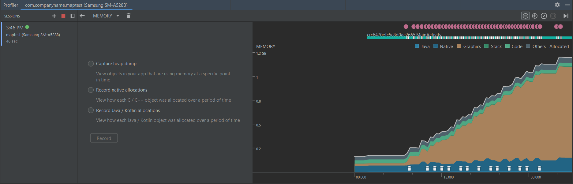 Navigating to a page with Maps multiple times Increase RAM Usage but doesn't reduce it back ...