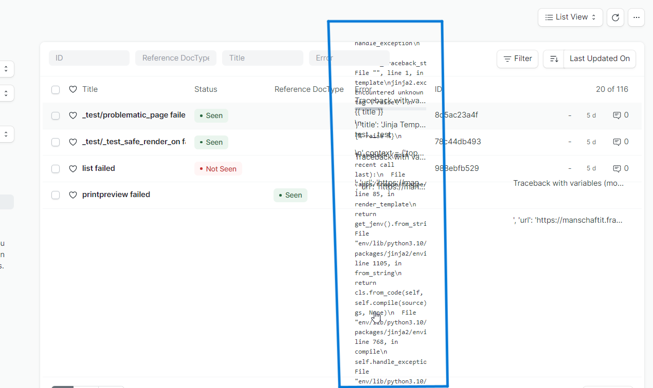 error log list · Issue #20380 · frappe/frappe · GitHub