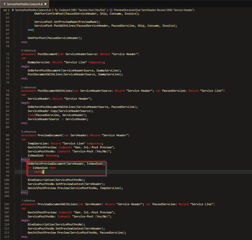 [Event Request] Codeunit 5981 Service-Post (Yes/No) - PreviewDocument - OnBeforePreviewDocument ...