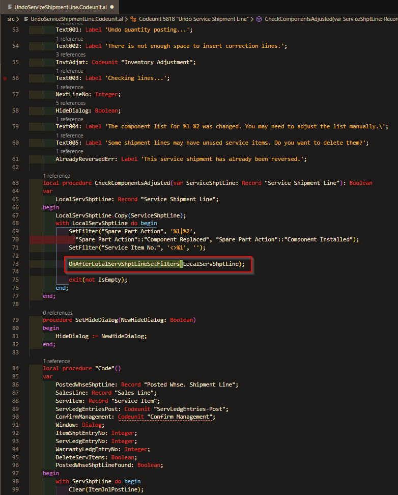 [Event Request] Codeunit 5818 Undo Service Shipment Line - CheckComponentsAdjusted ...