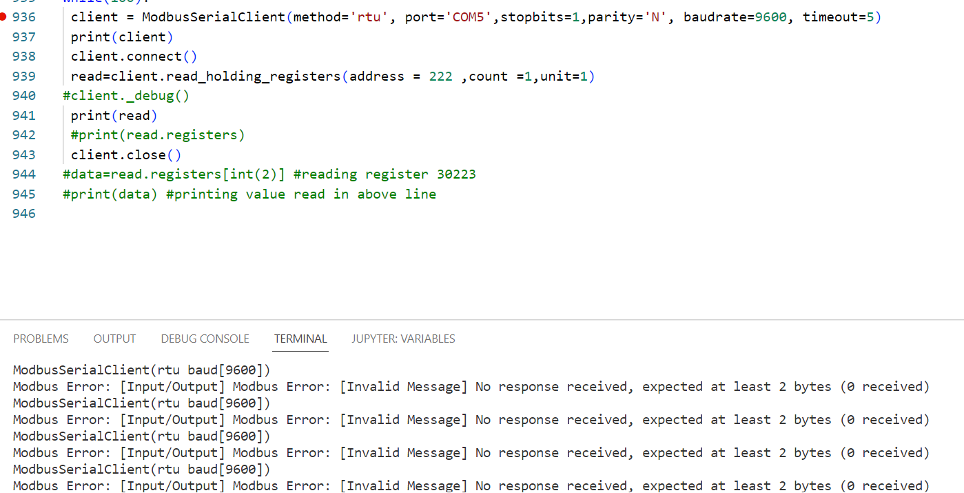 no response from the remote device · Issue #1046 · pymodbus-dev/pymodbus · GitHub