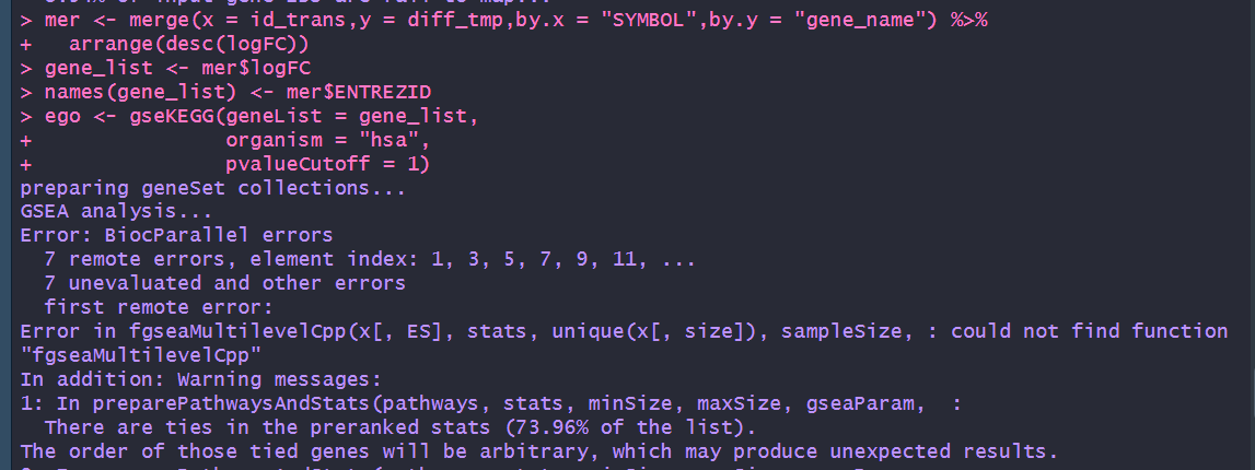 could not find function "fgseaMultilevelCpp" · Issue #595 · YuLab-SMU/clusterProfiler · GitHub