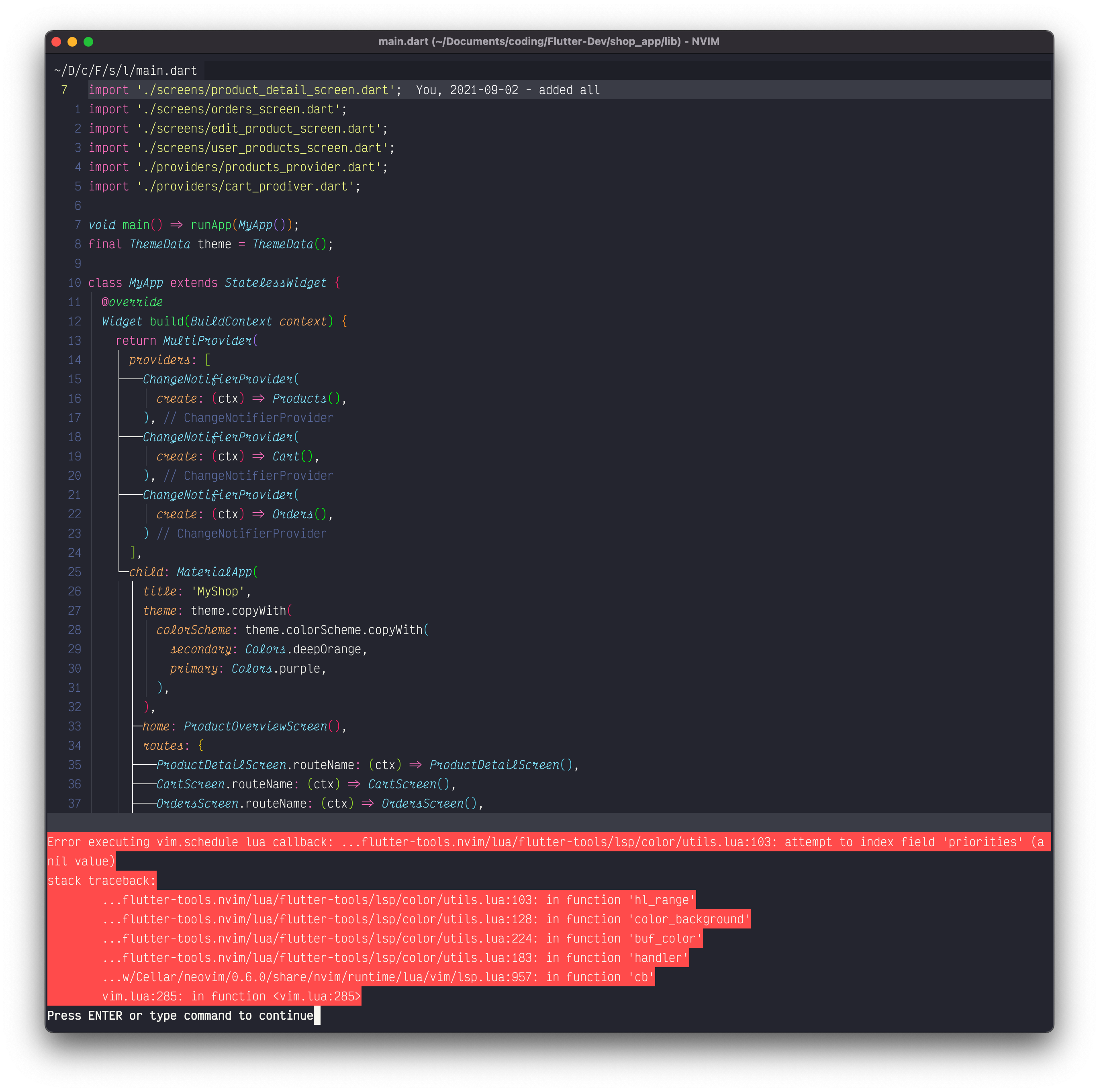 [bug] Flutter Tools Nvim Lua Flutter Tools Lsp Color Utils Lua 103 Attempt To Index Field