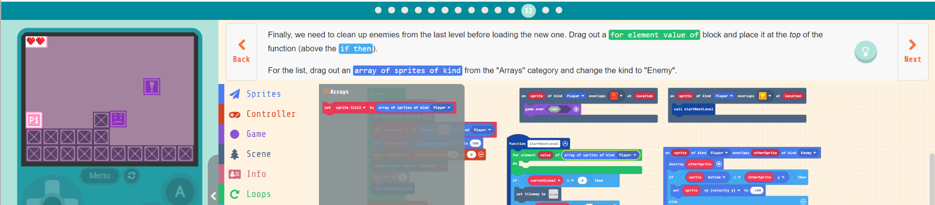 Multiple levels platform tutorial is missing the "array of sprite kind" block · Issue #2669 ...