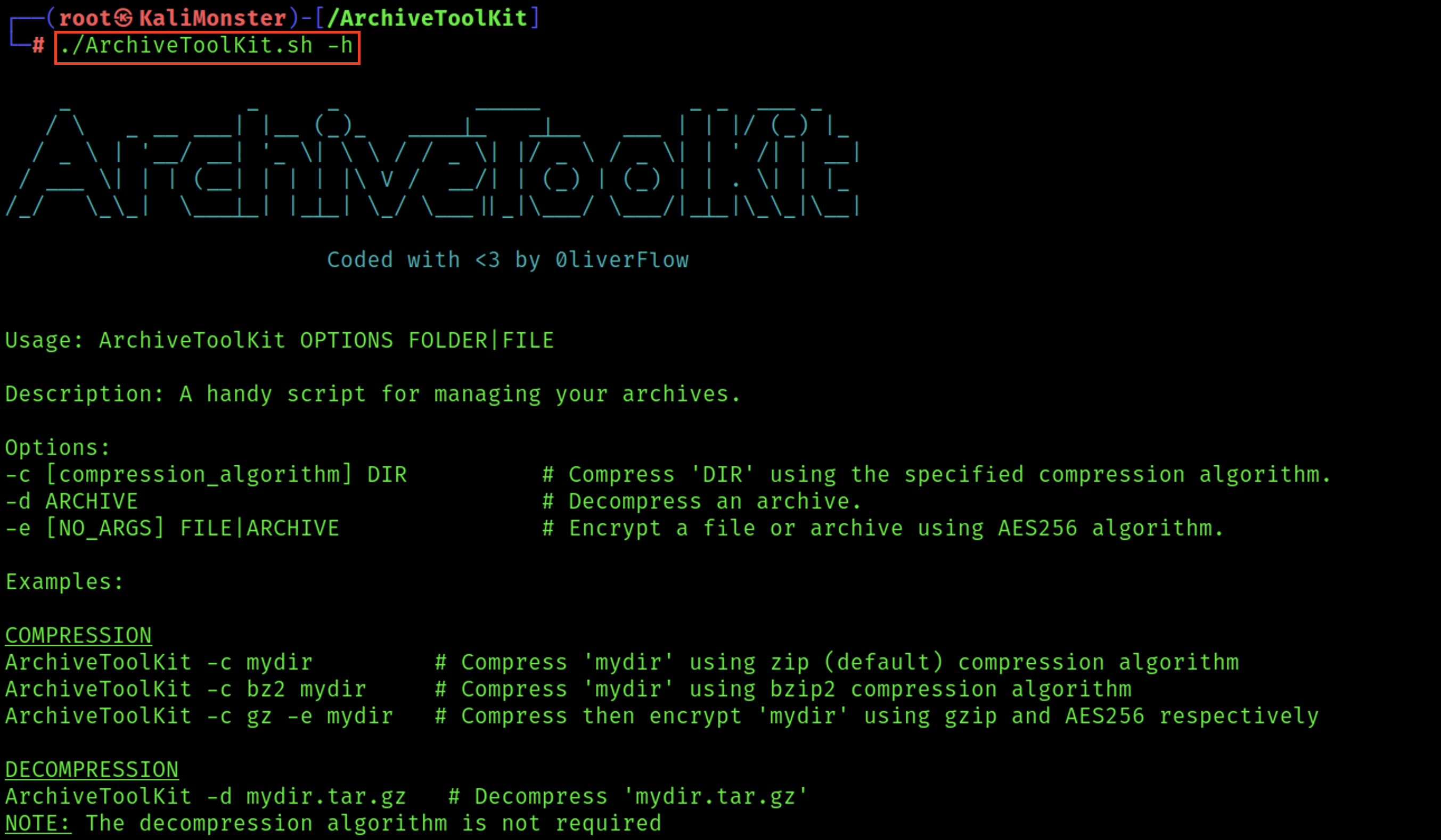 Github 0liverflowarchivetoolkit A Handy Script For Compressingdecompressing And Encrypting 