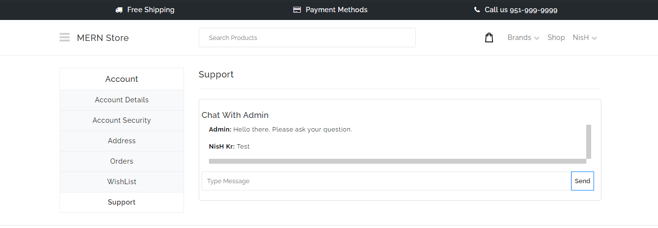No online user found at the admin support tab on dashboard after sending support message by a ...
