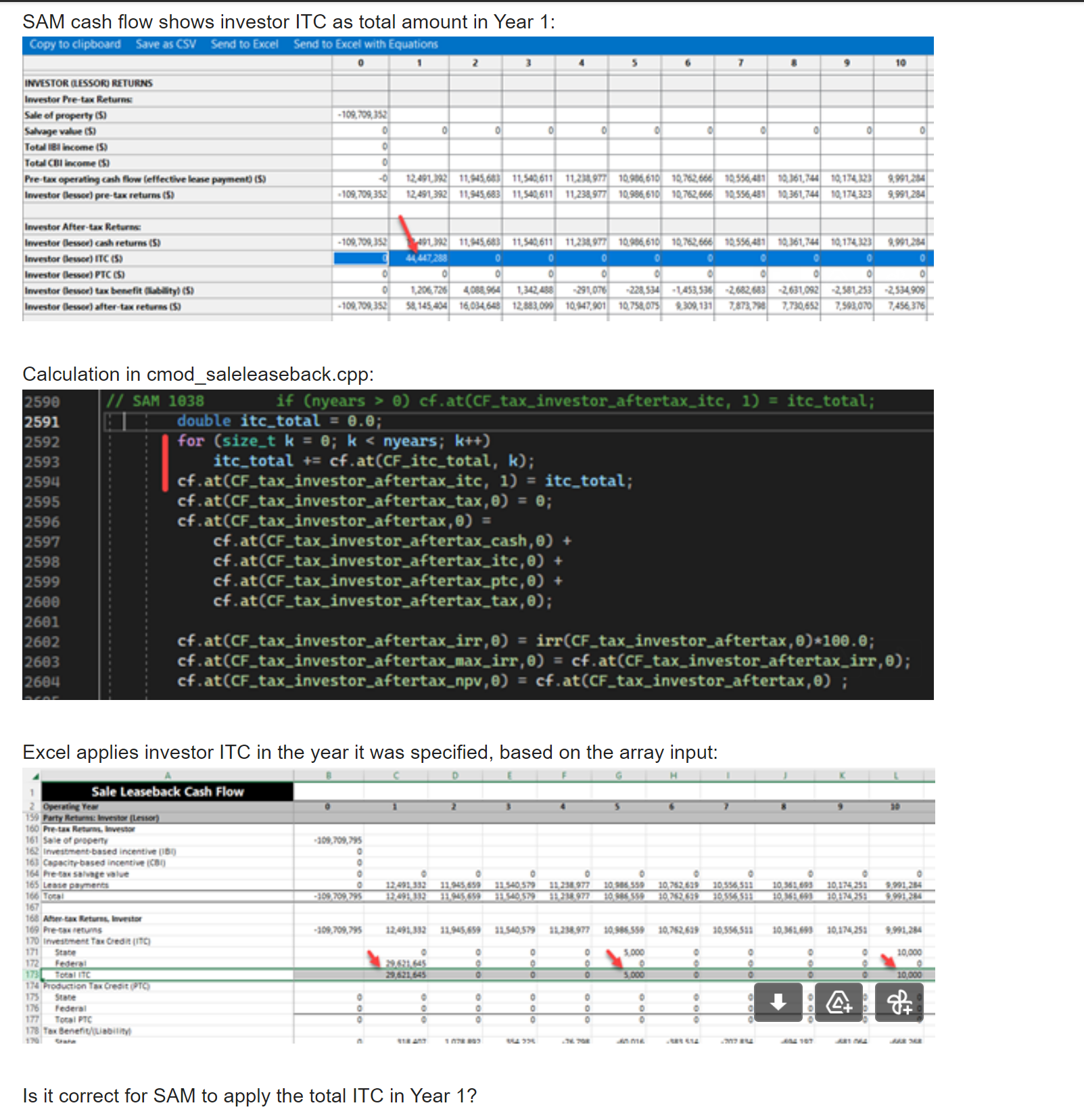 Sale Leaseback applies all ITC to tax investor in year 1 · Issue #1346 · NREL/SAM · GitHub