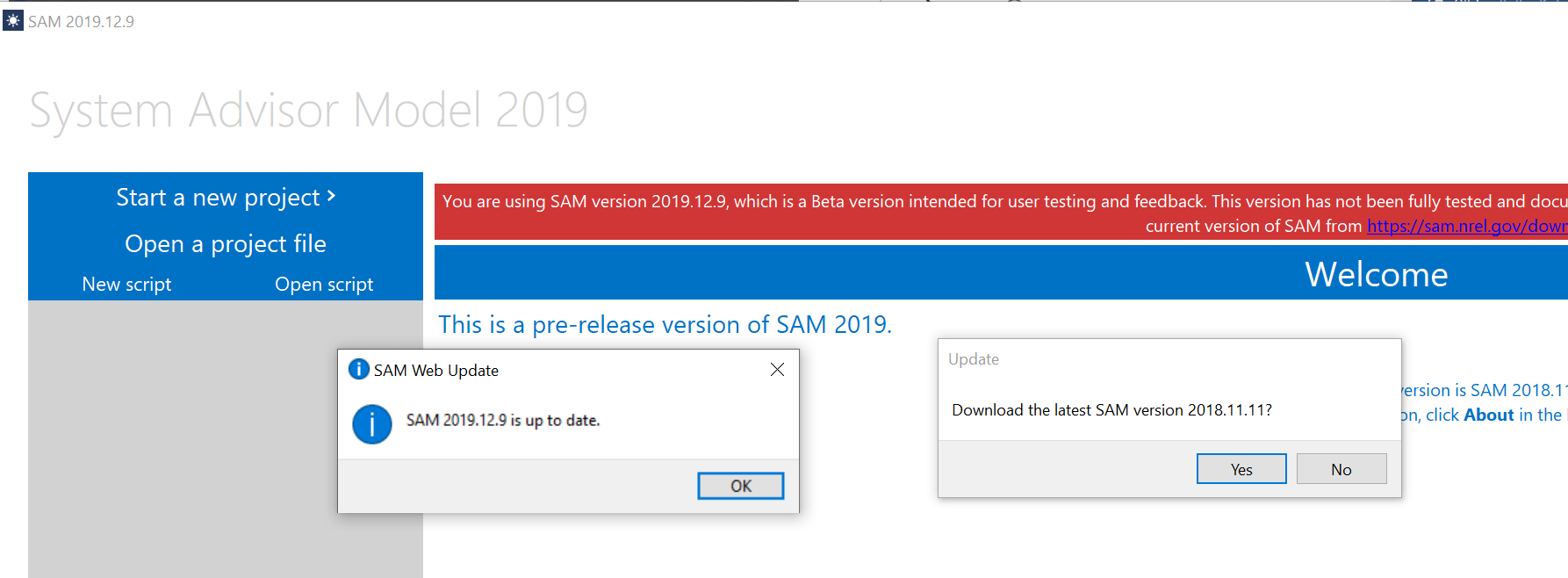 Check for updates only works for revisions · Issue #214 · NREL/SAM · GitHub
