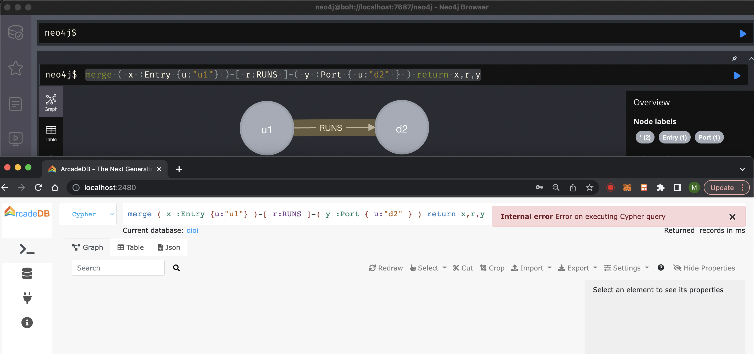 Cypher Query Returns Internal Error Without Any Details Of The Actual