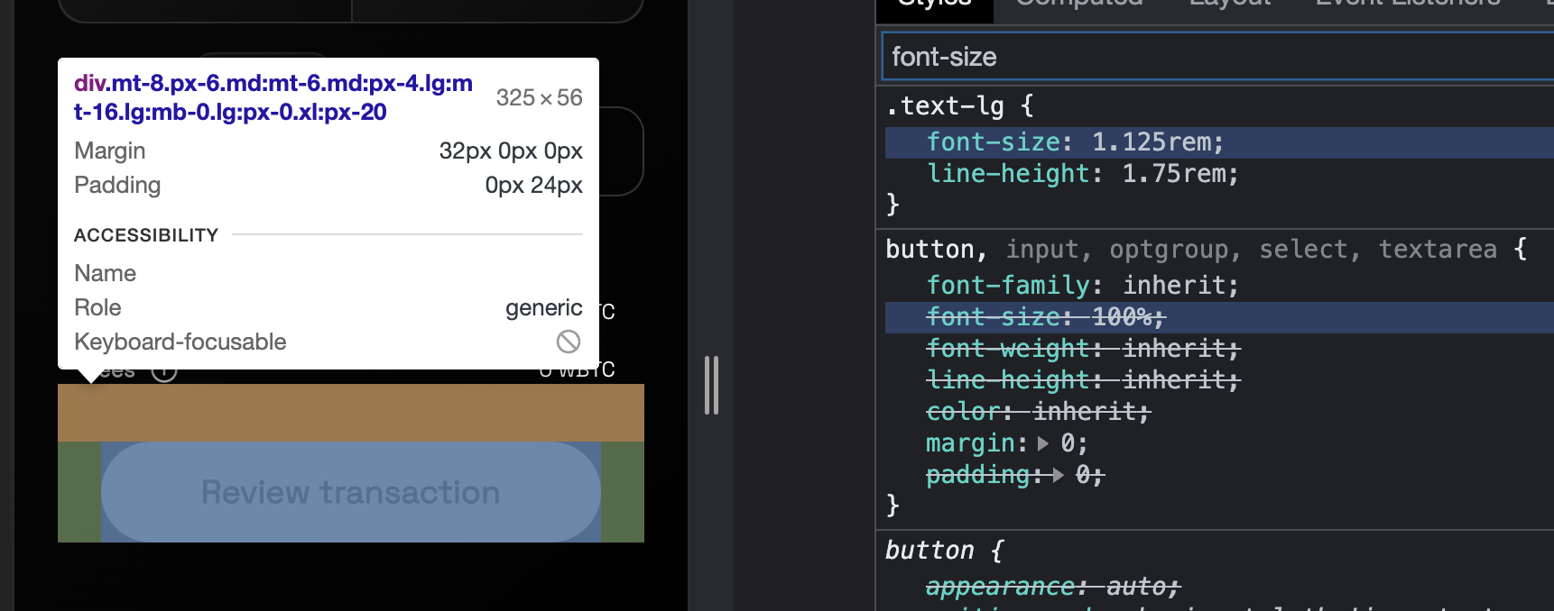 `Review transaction` button - inconsistent font size · Issue #582 · BirthdayResearch/quantum ...