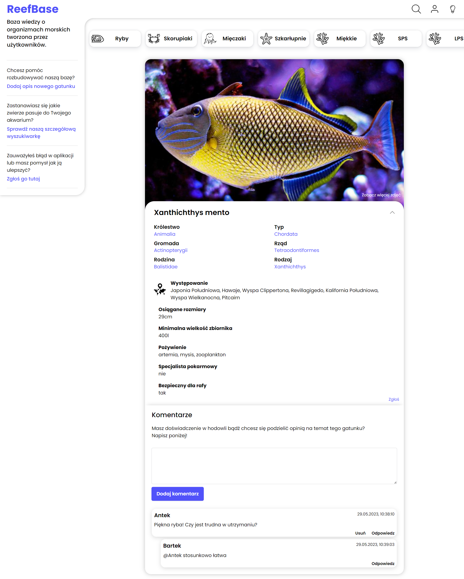 GitHub - bartekbednarz013/ReefBase: Polish-language marine organisms knowledge base for aquarists.