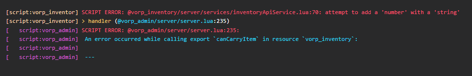 Attempt to add a 'number' with a 'string' · Issue #40 · VORPCORE/vorp_admin · GitHub