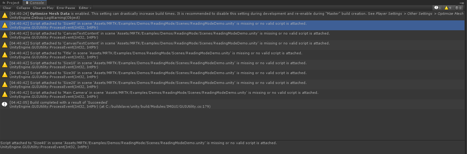 Reading Mode has missing/invalid script attached to Game Objects when building · Issue #9330 ...
