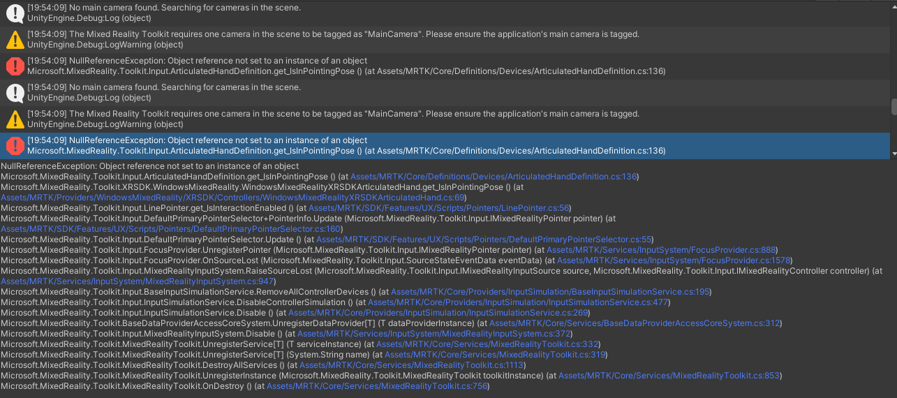 Sometimes ending a Holographic Remoting session generates exceptions ...