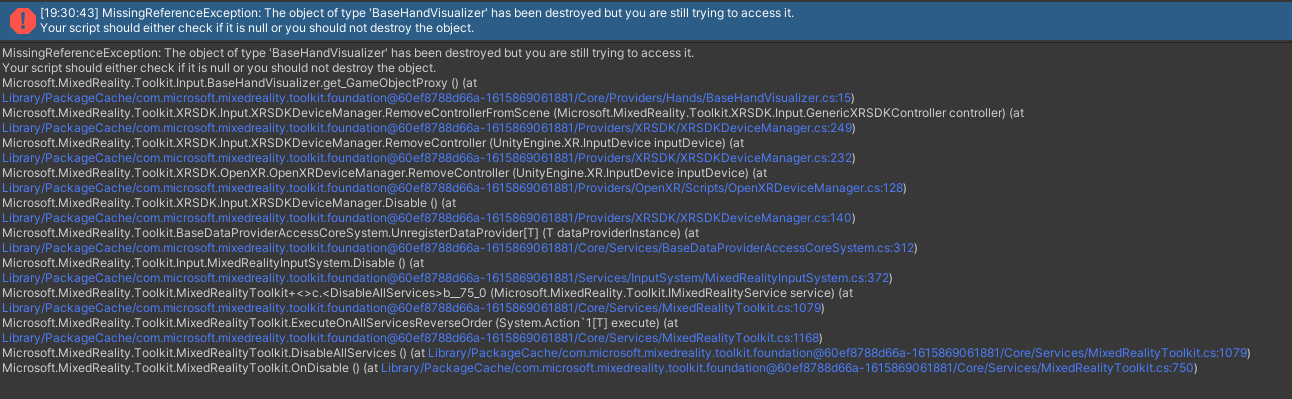 Sometimes ending a Holographic Remoting session generates exceptions ...