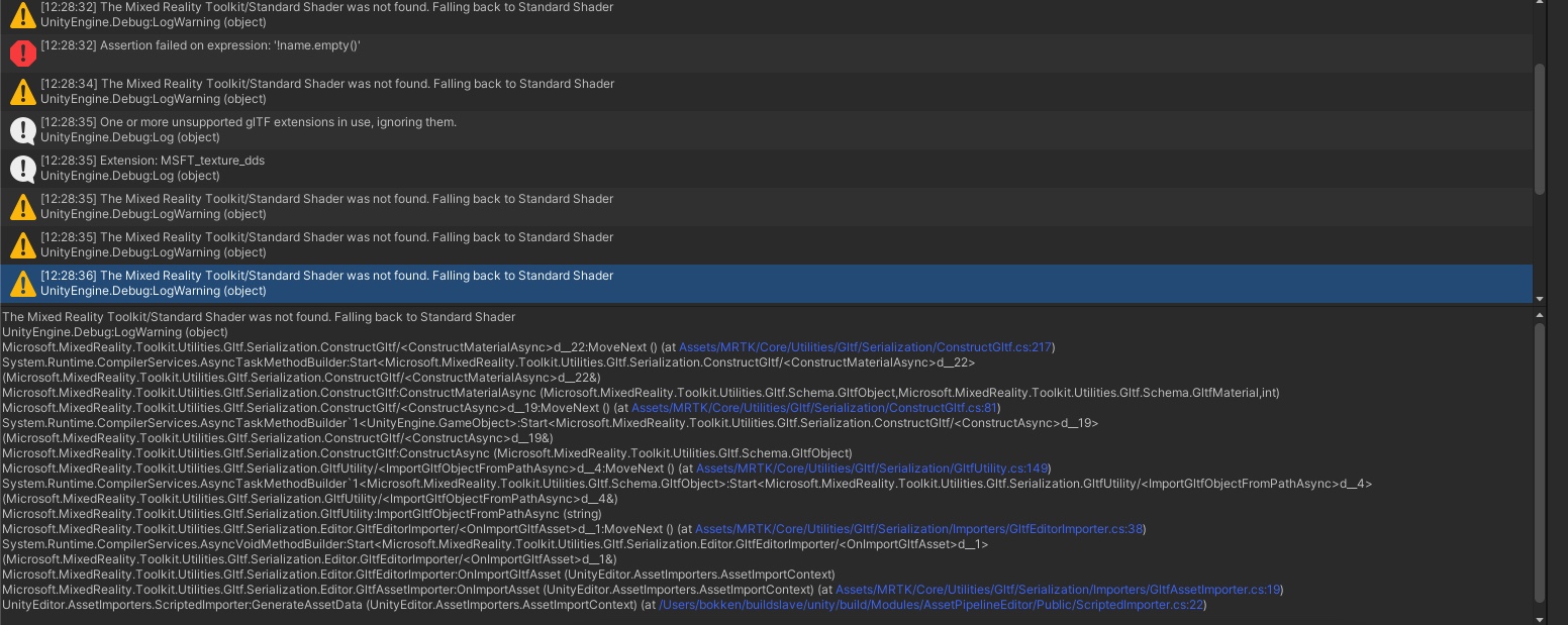 "The MRTK Standard Shader was not found" warnings are generated when importing MRTK into a new ...