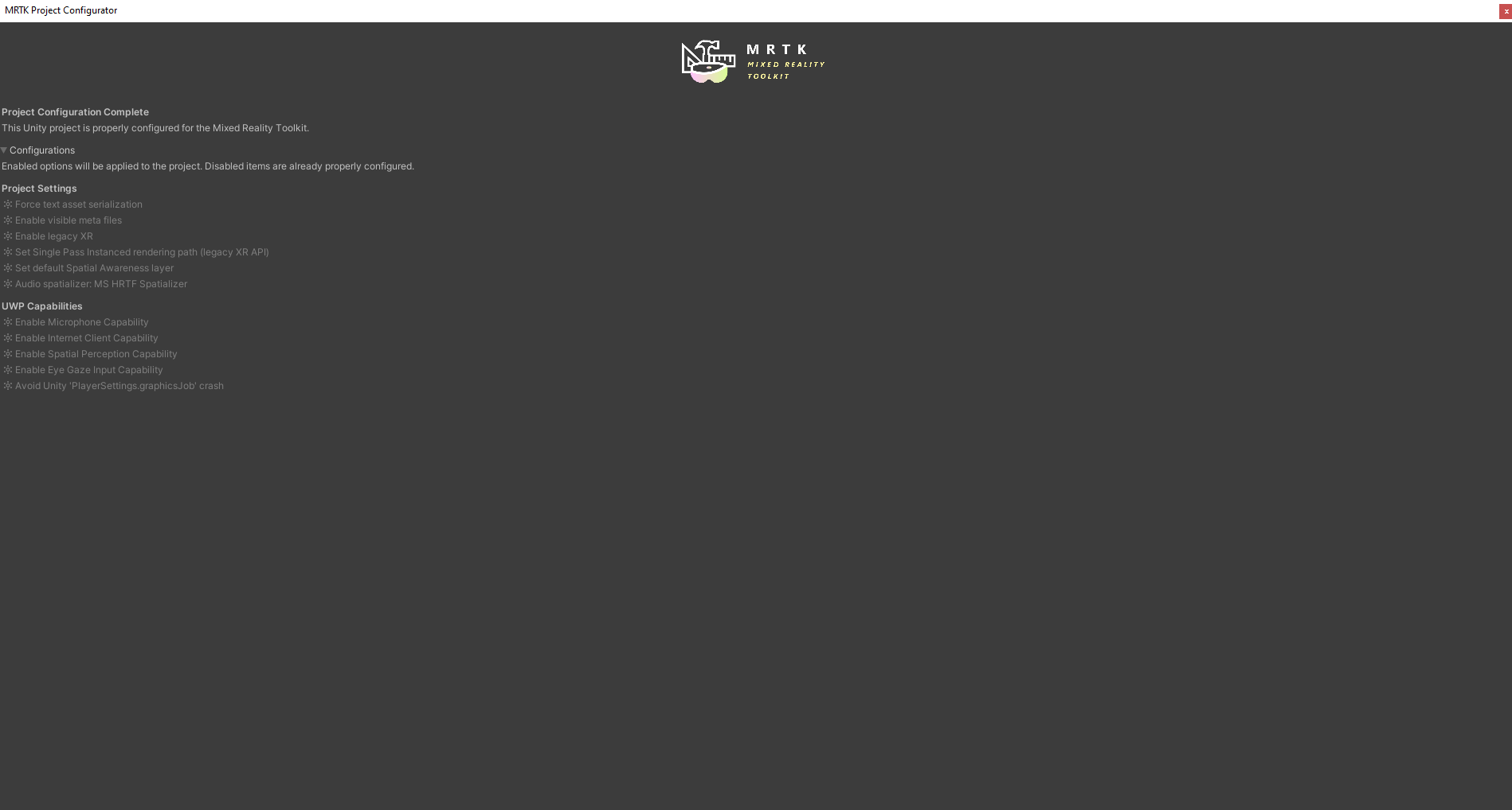 MRTK Project Configurator does not give the user buttons to continue when switching to UWP from ...