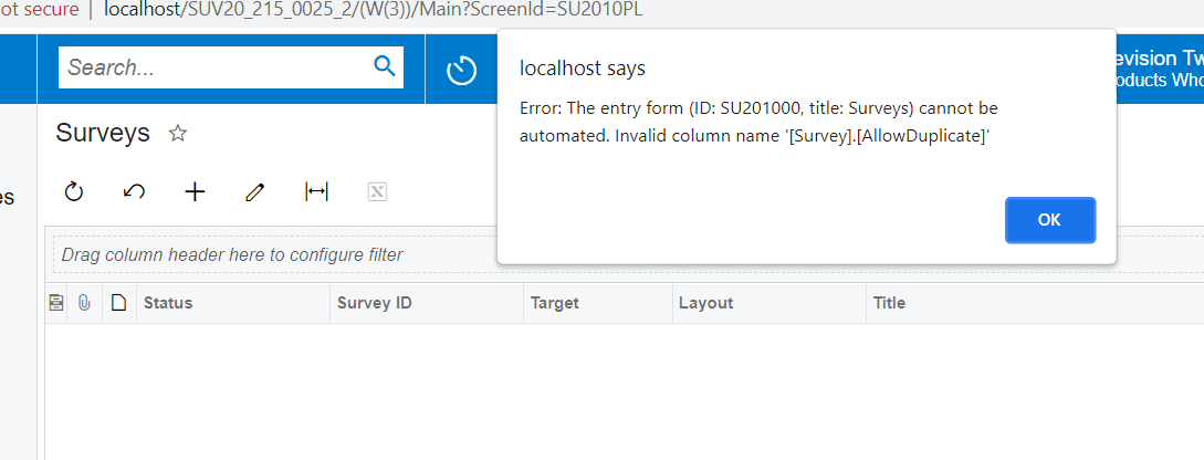 Invalid column name '[Survey].[AllowDuplicate]' · Issue #89 · Acumatica/Acumatica-Surveys · GitHub
