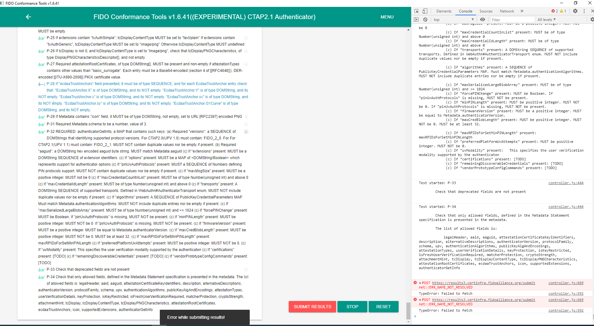 v1.6.41 CTAP2.1 Authenticator - submit final results error · Issue #654 ...