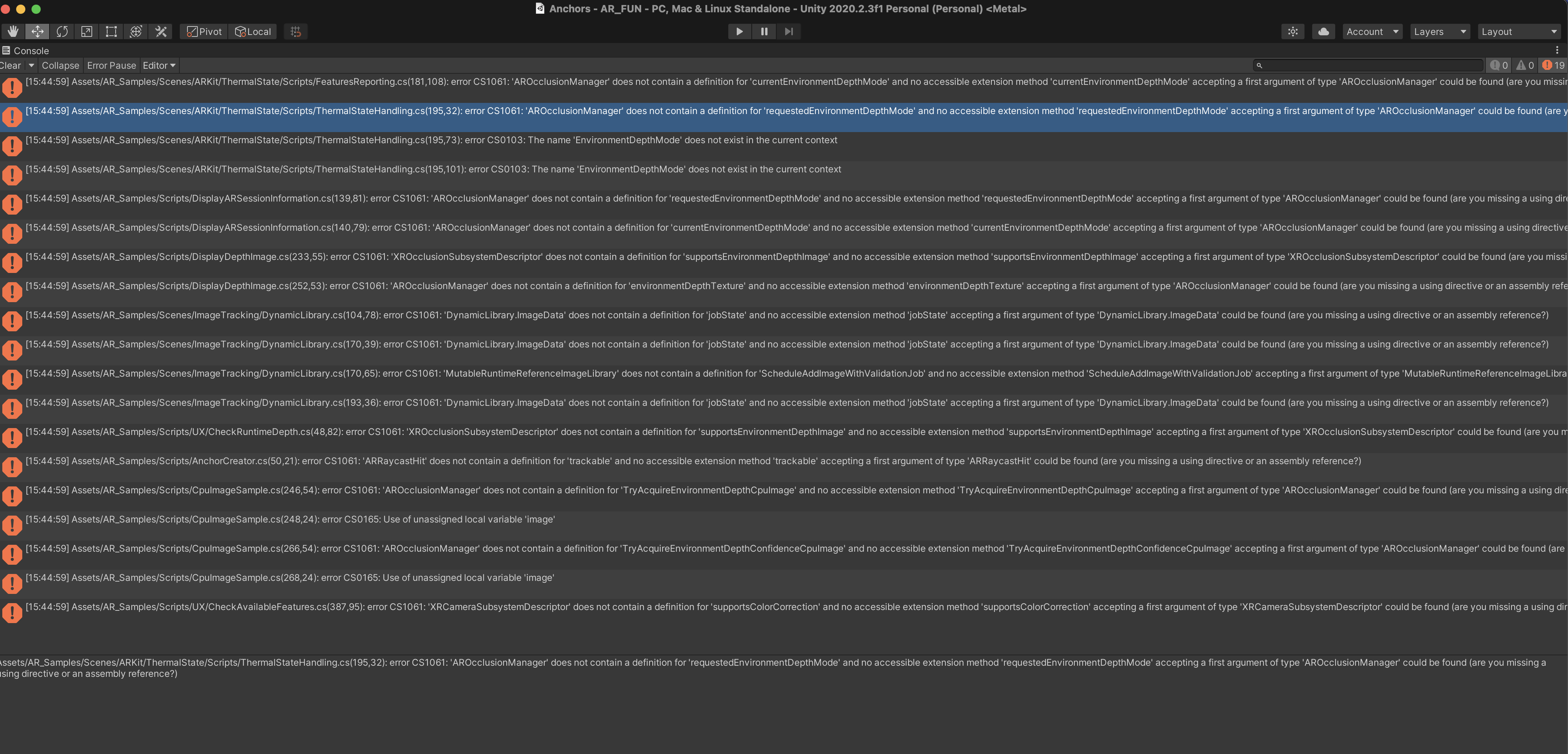 AR Samples new project many errors · Issue #758 · Unity-Technologies/arfoundation-samples · GitHub