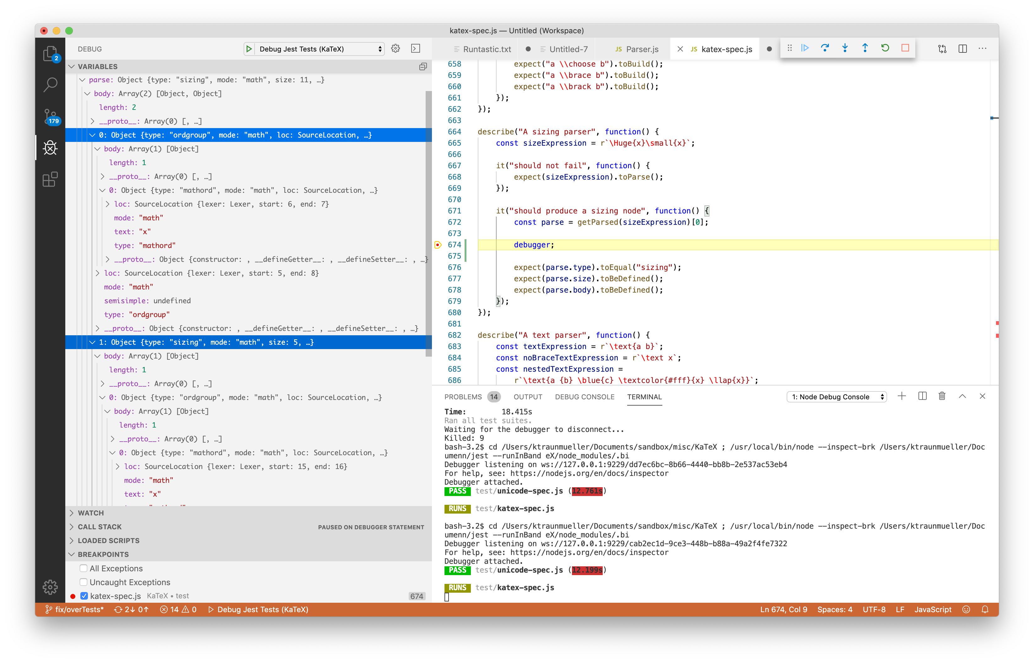 Parsing `\Huge{x}\small{x}` puts `small` sizing node in body of `Huge ...