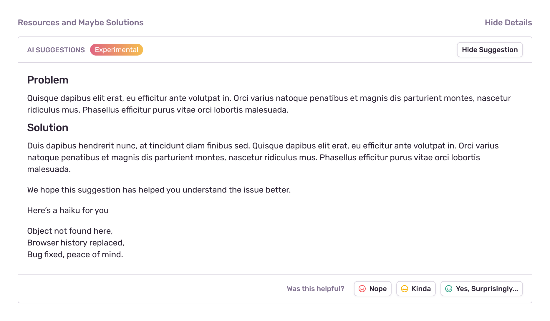 UI & UX polish required for AI suggestion project · Issue #46584 · getsentry/sentry · GitHub