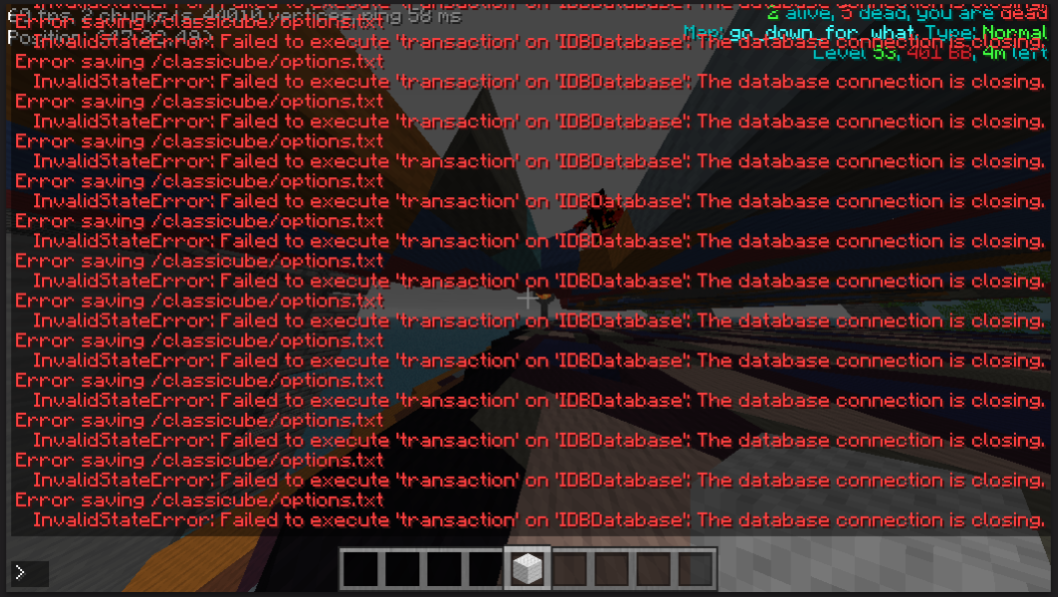 IndexedDB The database connection is closing · Issue #904 · ClassiCube/ClassiCube · GitHub