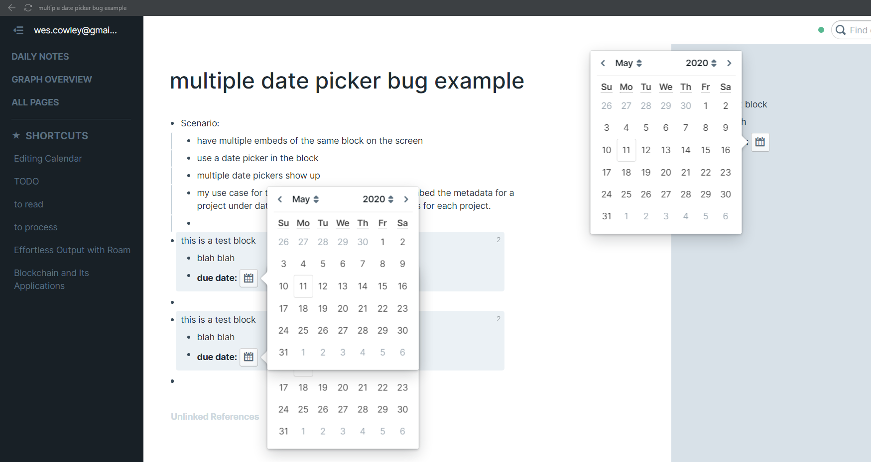 using date picker in block with multiple embeds on screen shows multiple date pickers · Issue ...