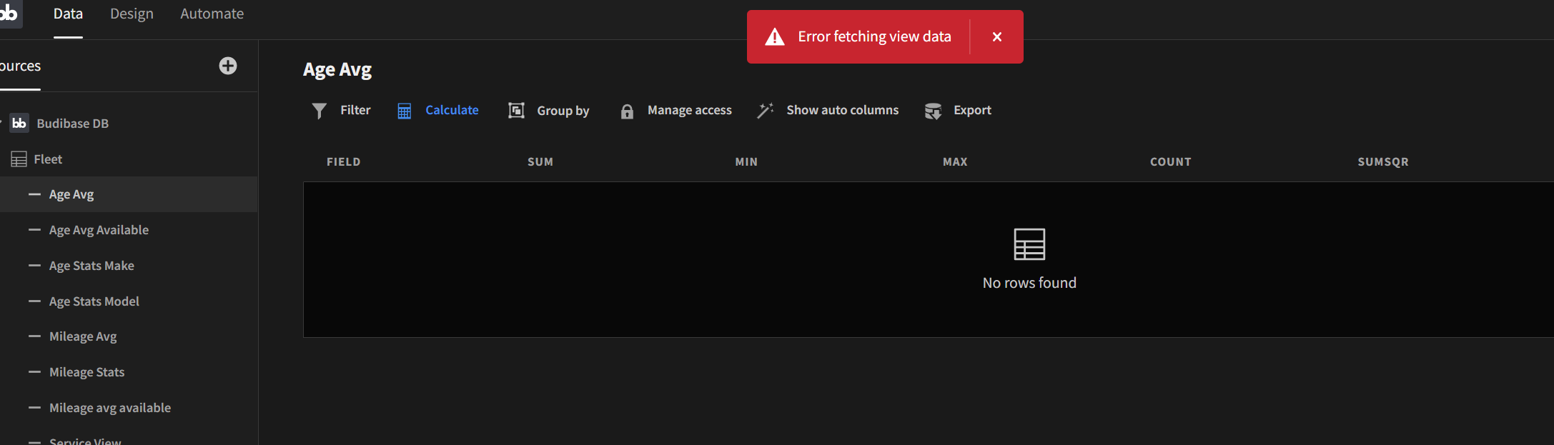 Error Fetch View Data When Use Template Car Rental Admin Panel · Issue 5244 · Budibasebudibase