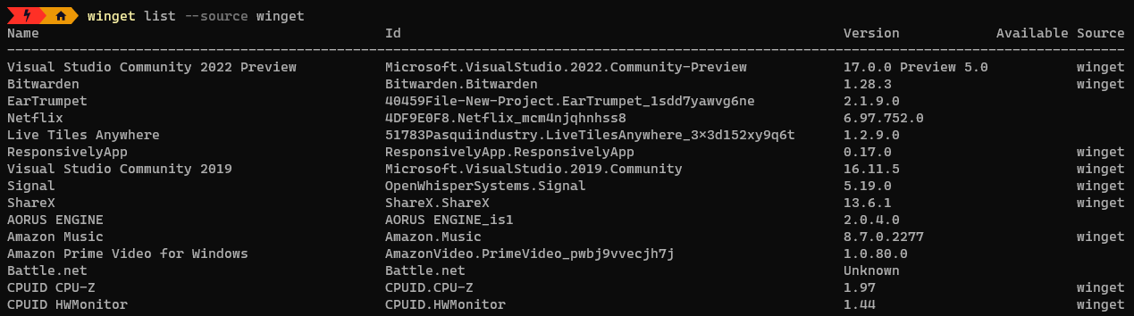 winget list --source winget should exclude applications with no source · Issue #1600 · microsoft ...
