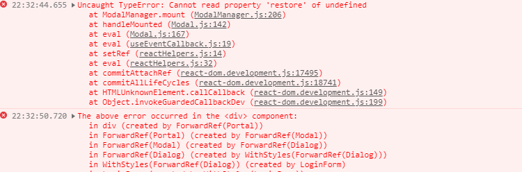 [Modal] ModalManager Error · Issue #16817 · mui/material-ui · GitHub