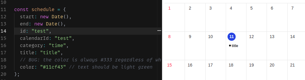 Can't change text color of schedule in month view · Issue #1106 · nhn/tui.calendar · GitHub