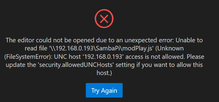 Setting `NODE_UNC_HOST_ALLOWLIST` does not work · Issue #182019 · microsoft/vscode · GitHub