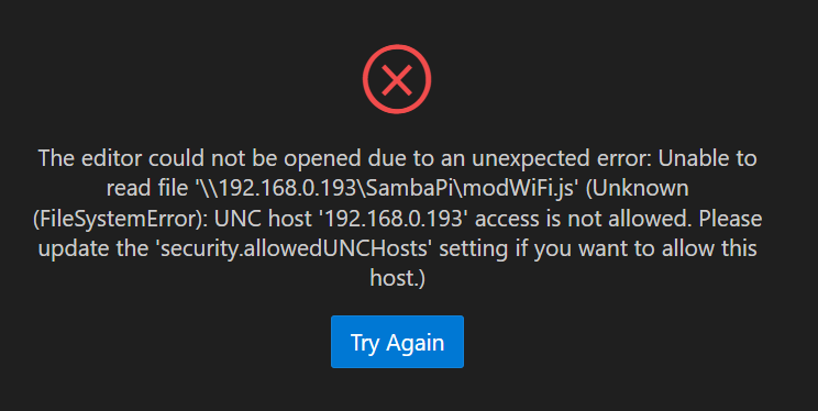 Setting `NODE_UNC_HOST_ALLOWLIST` does not work · Issue #182019 · microsoft/vscode · GitHub