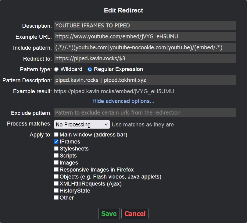 [Question] Pattern for redirecting embedded YT videos to Piped redirect · Issue #786 · TeamPiped ...
