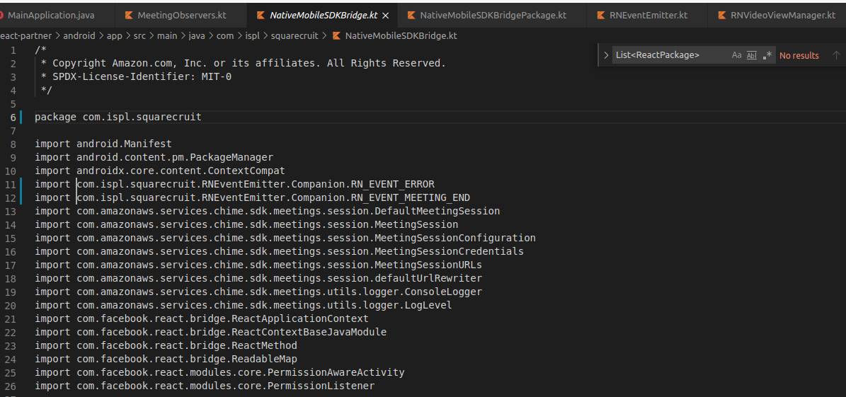 Error: packages.add(new NativeMobileSDKBridgePackage()) in MainApplication.java. cannot find ...