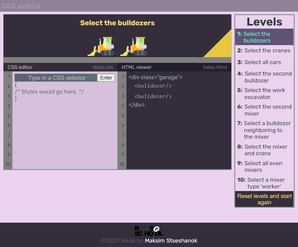 GitHub - MaksimStseshanok/rs-css: Прототип тренажера для изучения css-селекторов - CSS Diner, из ...