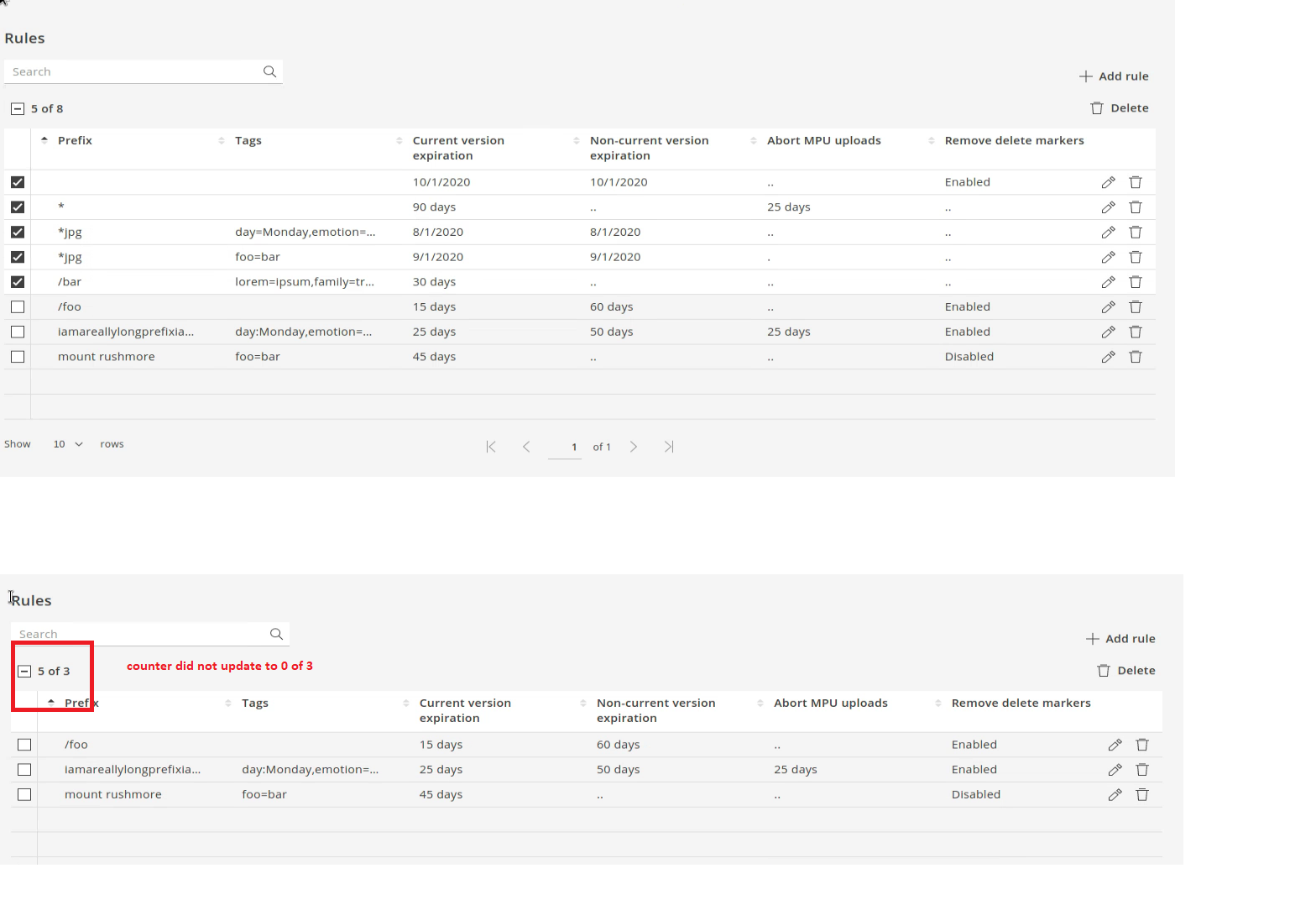 Selection counters in table don't seem to update when you delete table elements · Issue #1558 ...