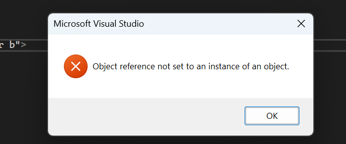 Object Reference Not Set To An Instance Of An Object Exception When Intellisense Triggered