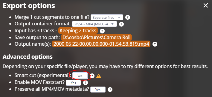 Smart cut cannot be disabled for full video, prevents adding additional audio tracks to video ...