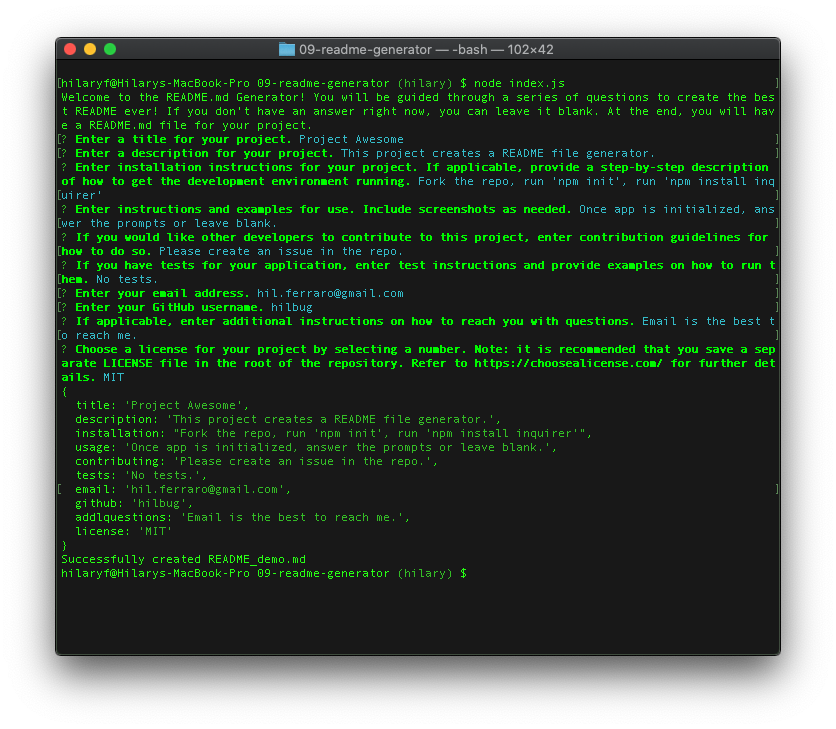 Github Hilbug 09 Readme Generator A Command Line Application That Dynamically Generates A