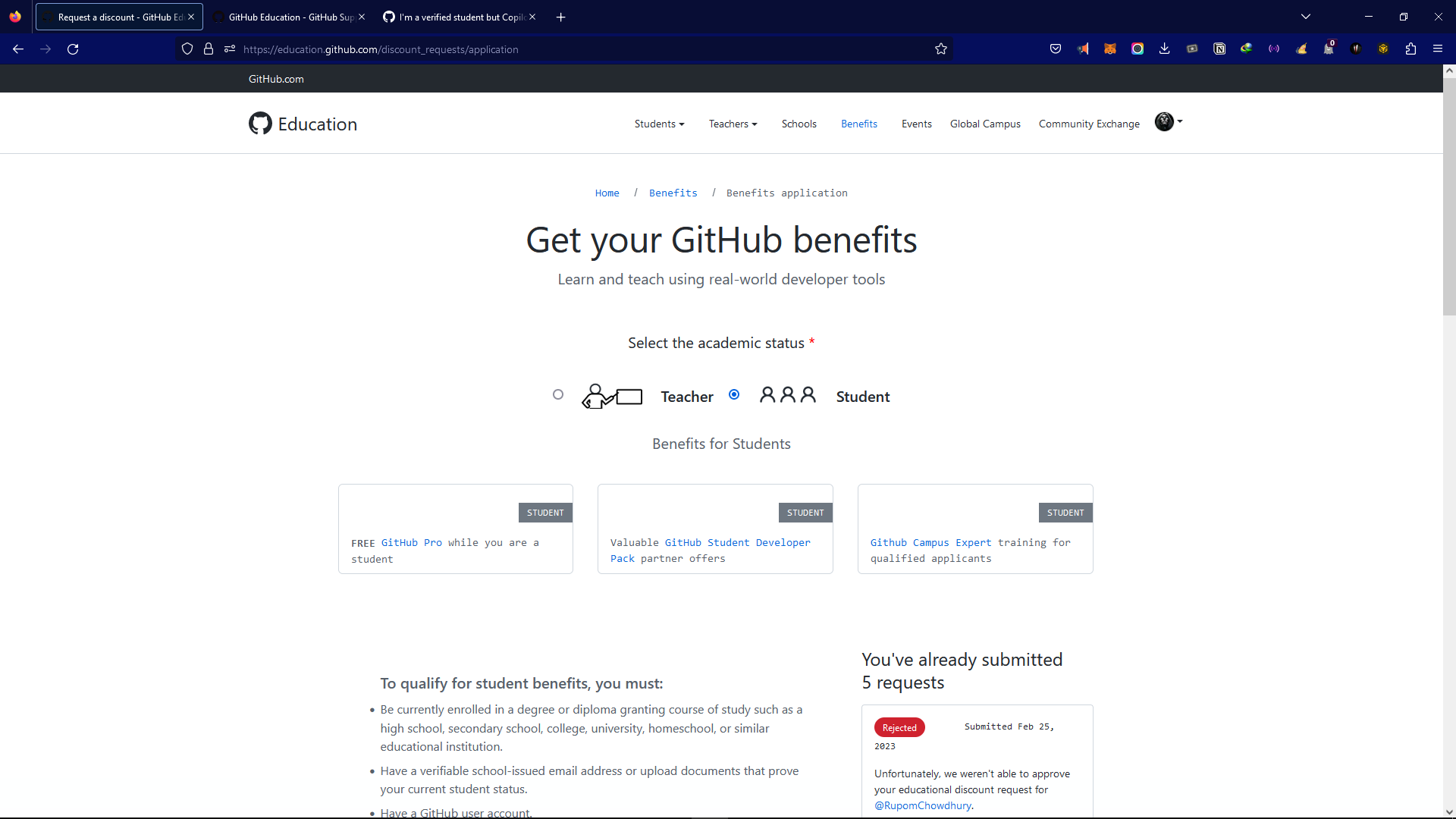 [HELP] Unable to access Student Developer Pack · community · Discussion #48669 · GitHub