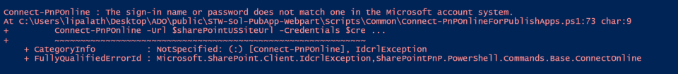 [BUG] Error on running Connect-PnPOnline using credentials · Issue #1625 · pnp/powershell · GitHub